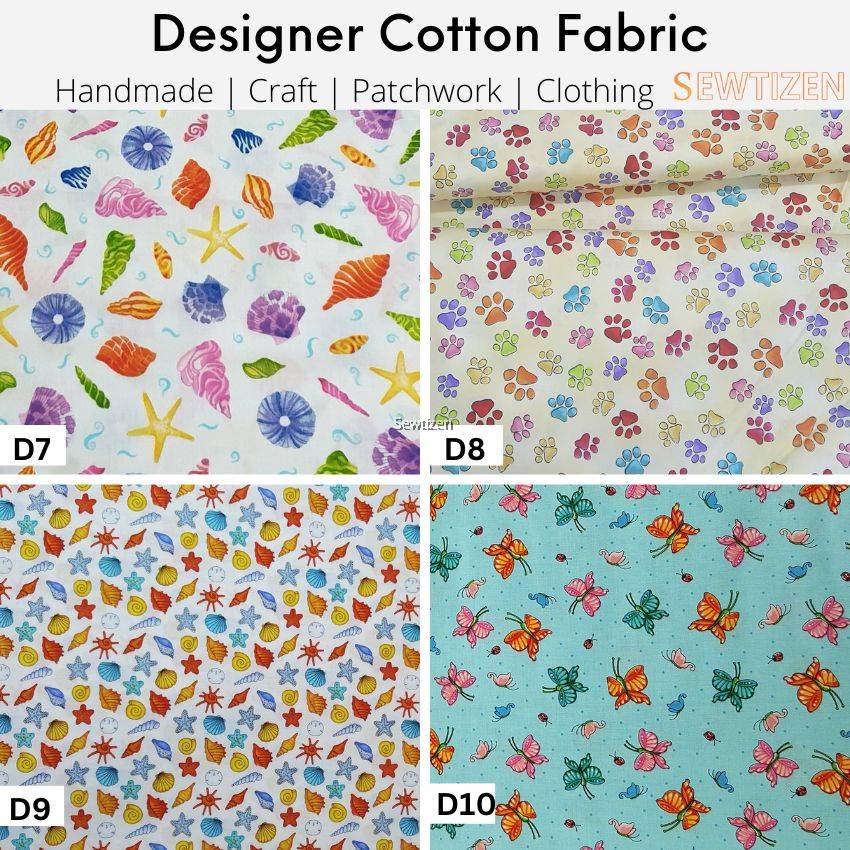 100% Cotton Sea Creatures Print/Kain Cotton Designer Craft DIY Cloth