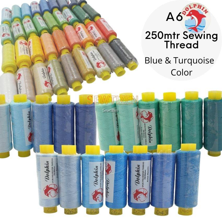 250 mtr Dolphin Sewing Thread | Benang Jahit Dolphin Warna Biru Turquoise