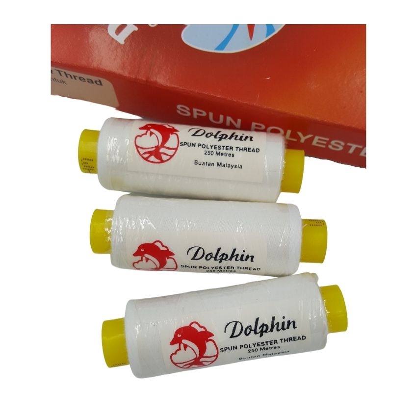 250 meter Polyester White Thread Dolphin Brand